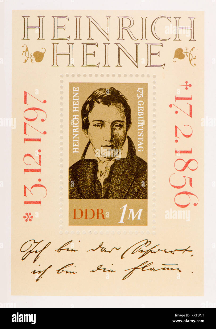 East German (DDR) postage stamp (1972): Heinrich Heine (1797 – 1856 ...