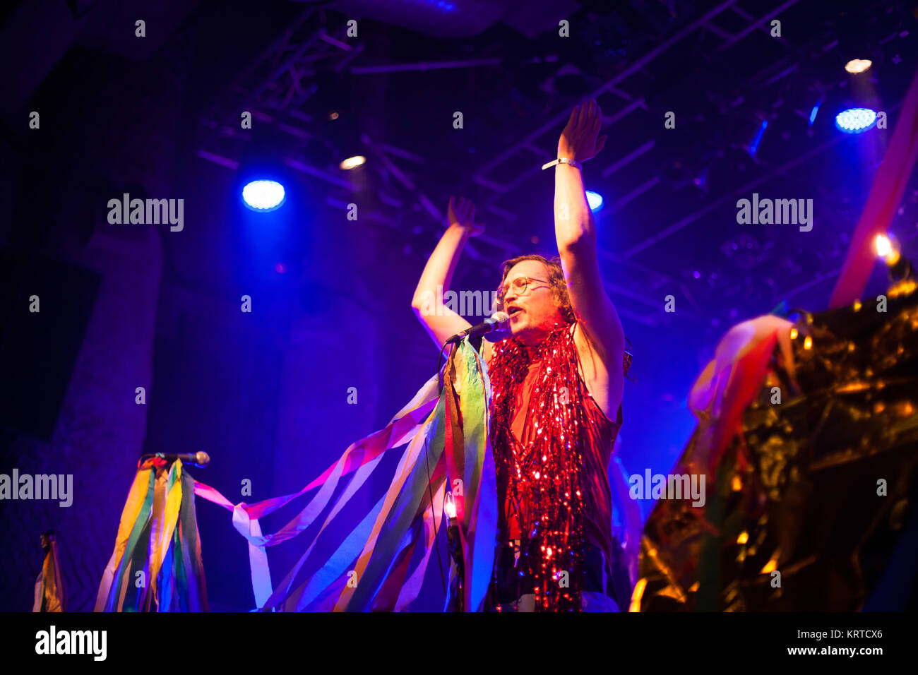 The Icelandic electro-pop band FM Belfast performs a live concert at ...