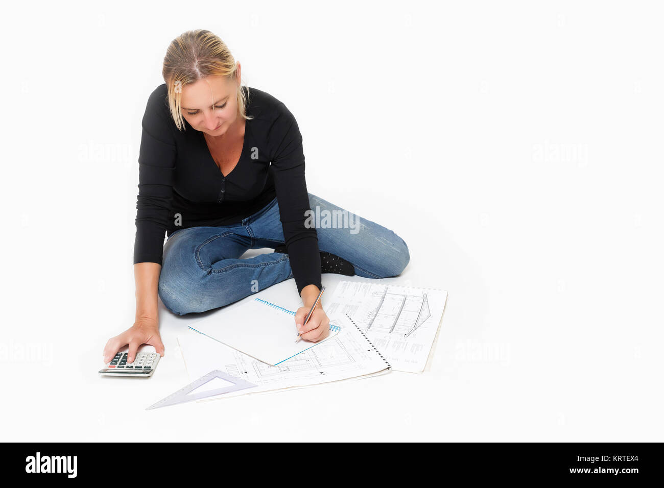 Woman project plan calculator Cut Out Stock Images & Pictures - Alamy