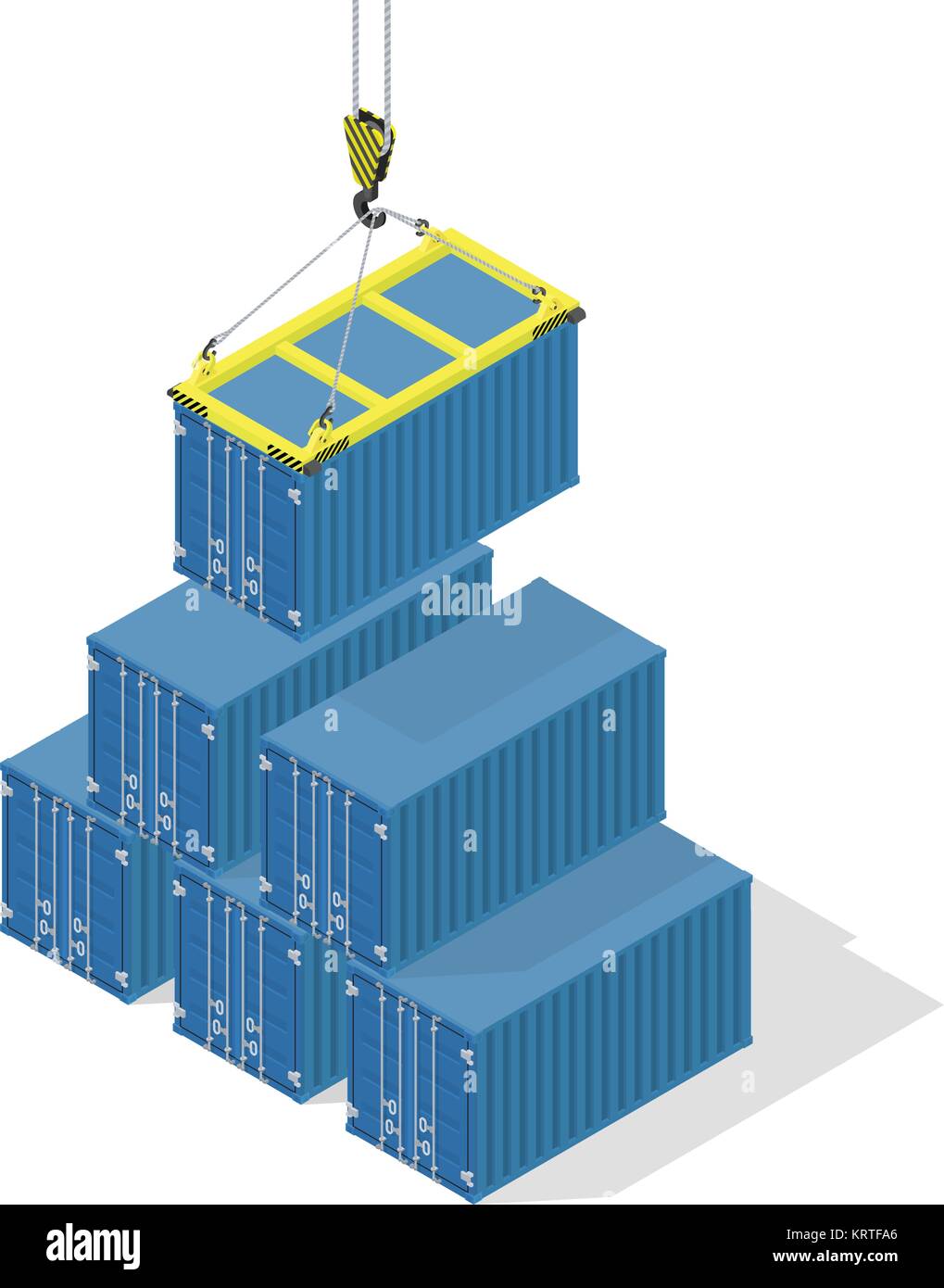 Pyramid of sea containers. The top container lowered the crane ...