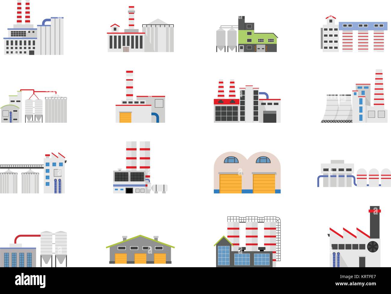 Industrial and manufacturing factory building. Vector icon set in the ...
