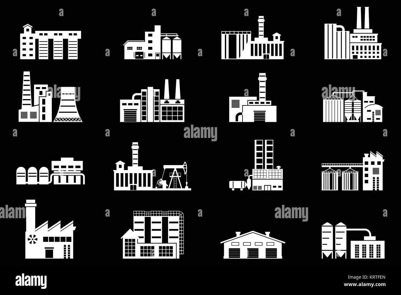 Set of industry manufactory building icons. Plant and factory, power ...