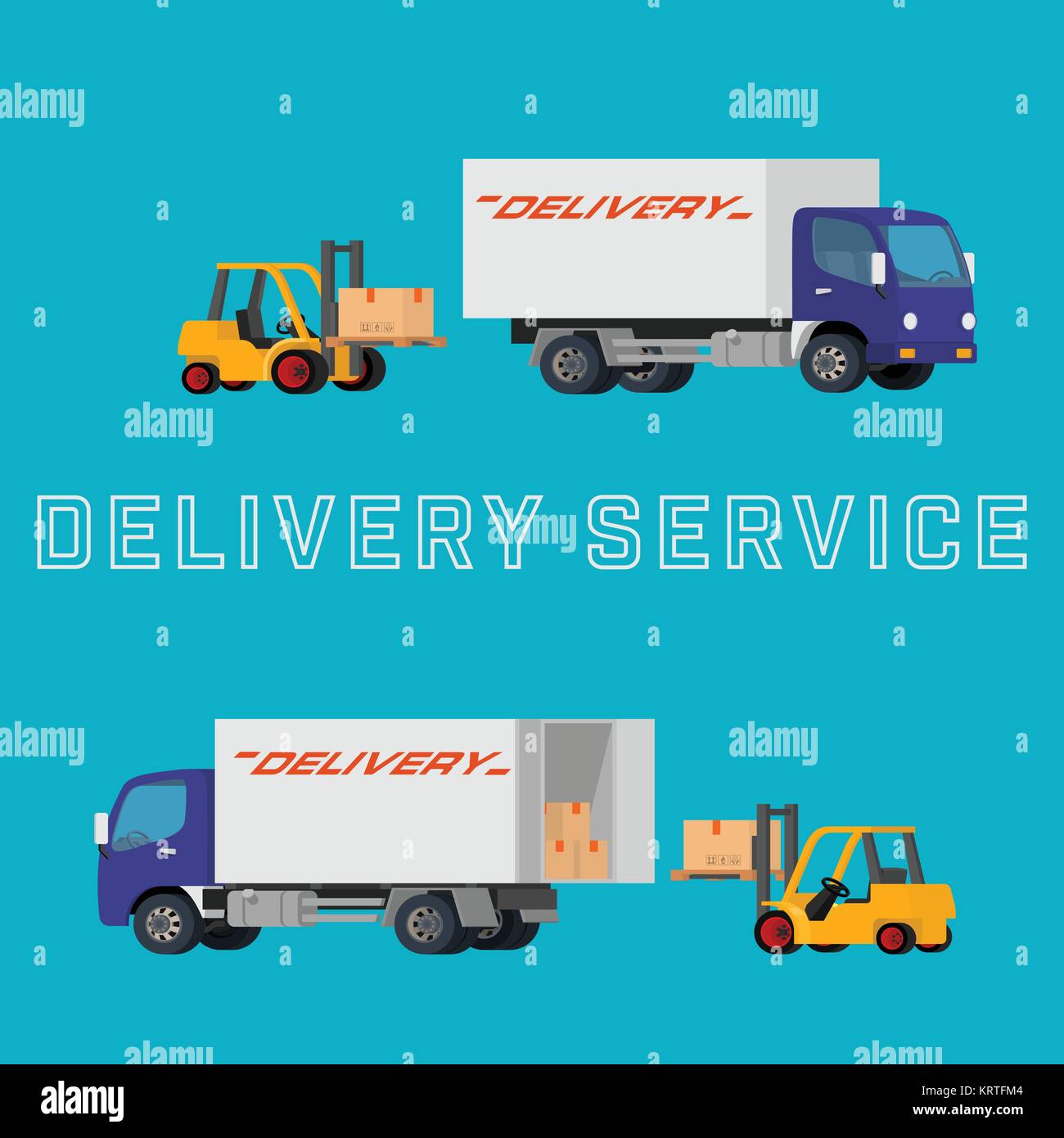 Flat concept illustration of delivery truck with forklift loading ...