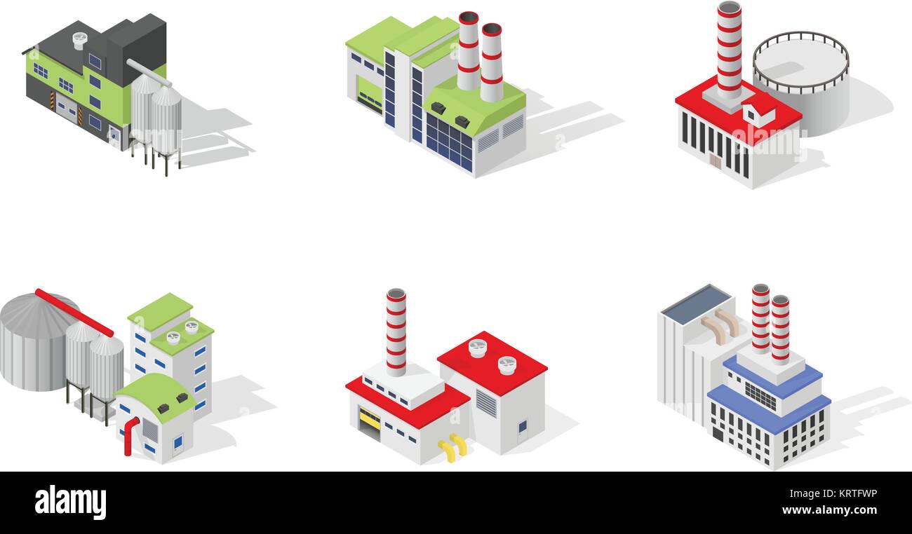 Icons and compositions of industrial building, isolated constructions ...