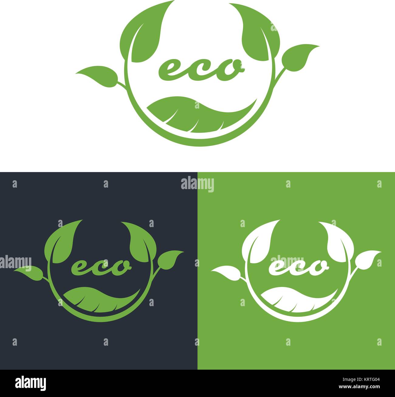 eco or bio friendly company logo, green leaves on white, black and ...
