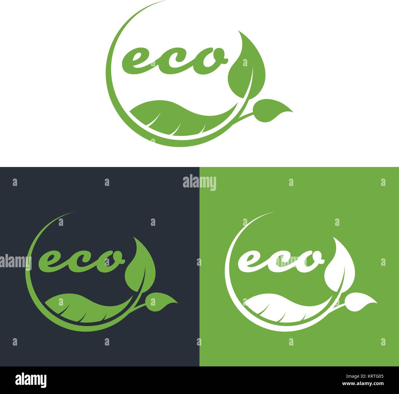 eco or bio friendly company logo, green leaves on white, black and ...