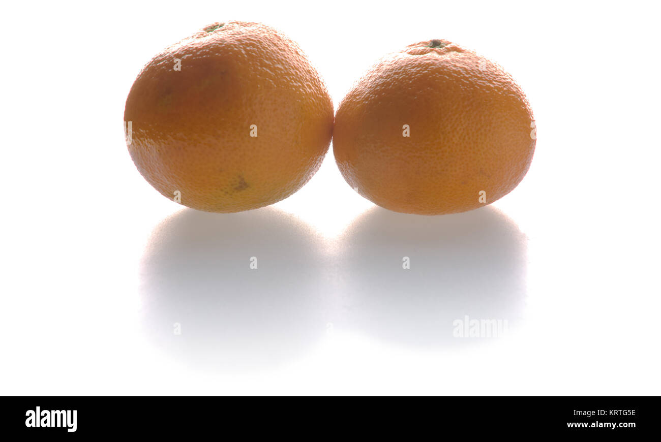 two mandarins, perspective from the front, isolated on white Stock ...