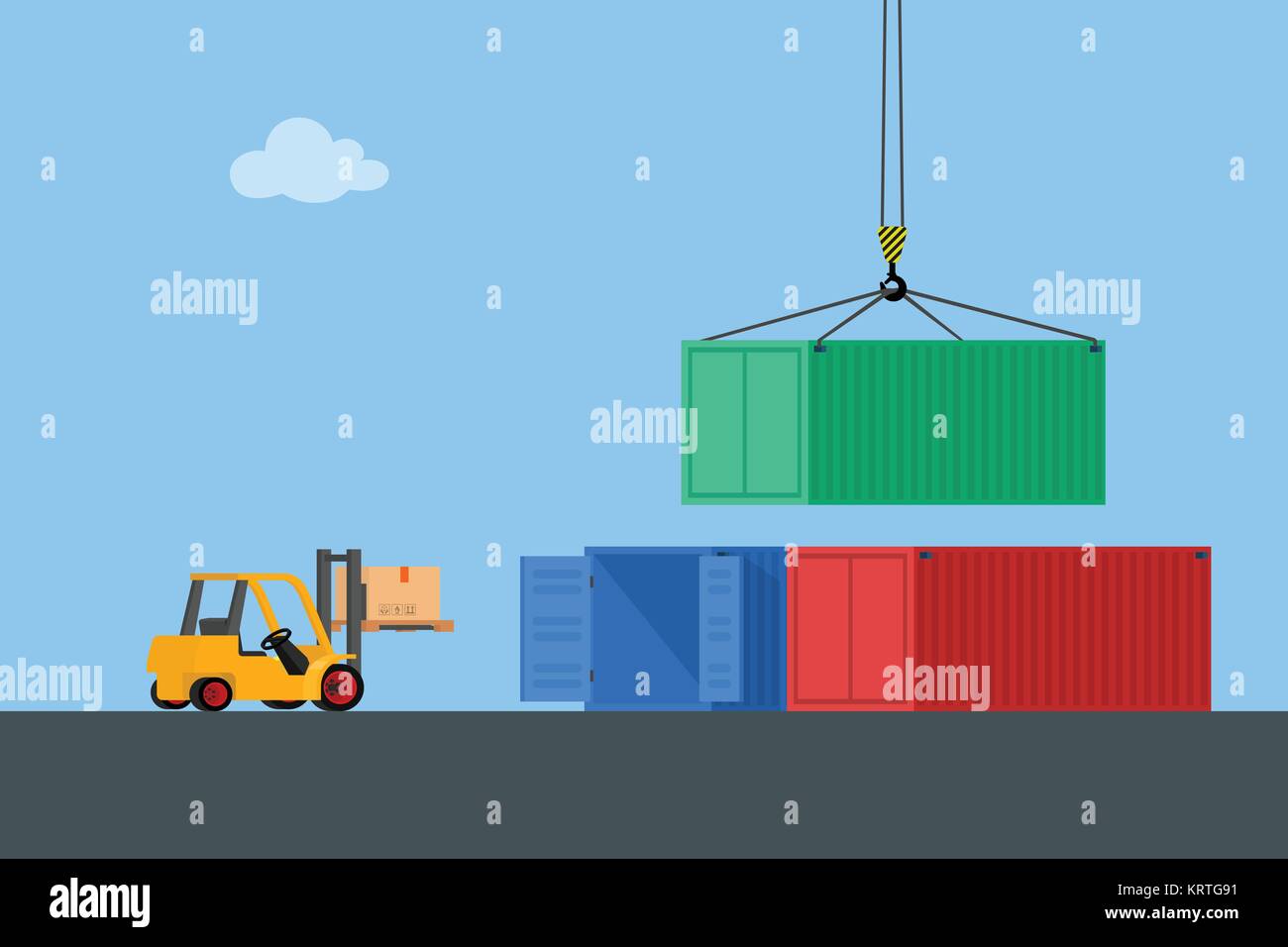 Concept marine cargo port. Unloading of sea cargo containers by a ...