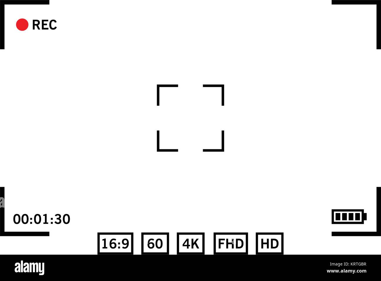 Modern digital video camera focusing screen isolated on white ...