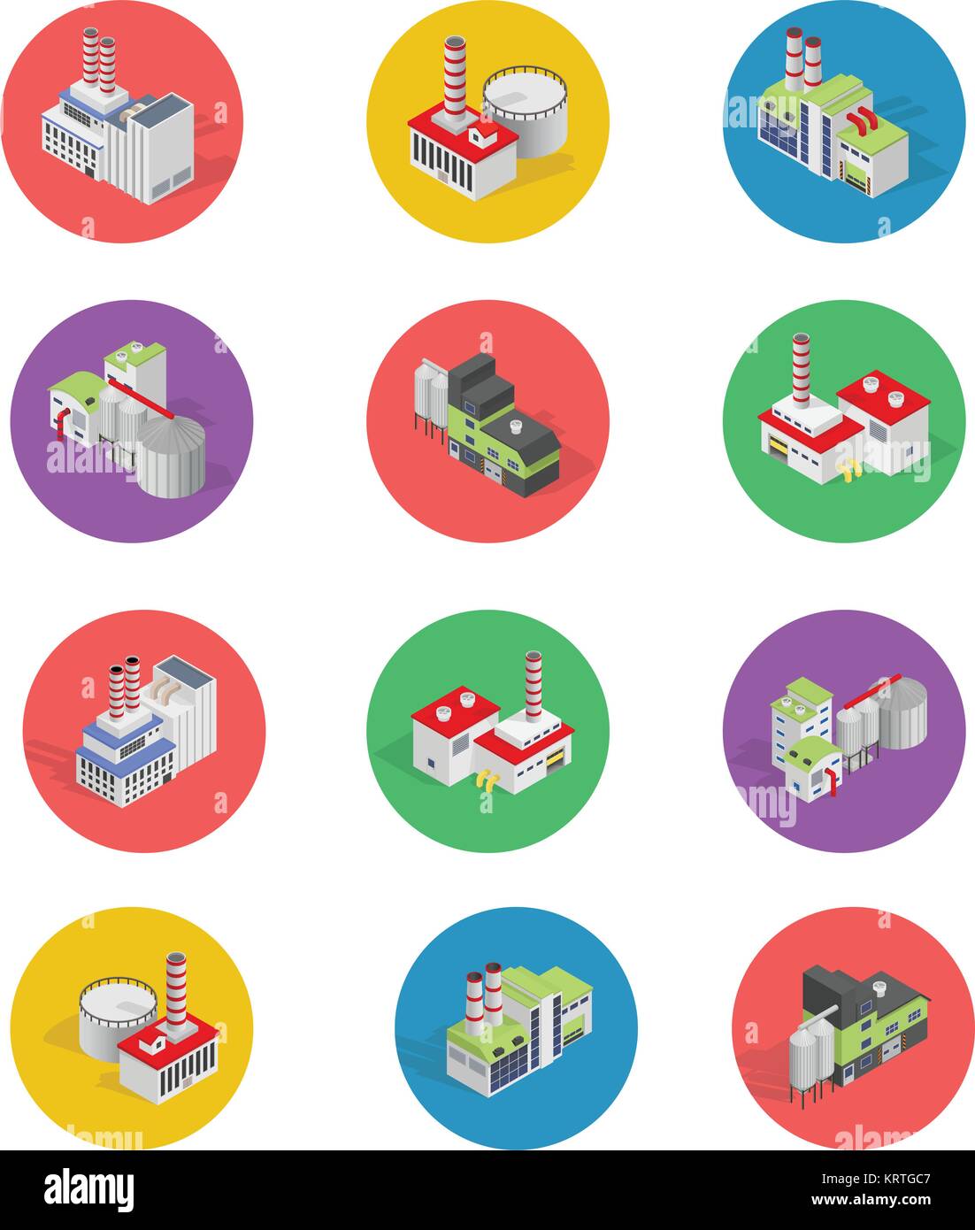Isometric Building Factory Icons with Shadow - Vector Set Stock Vector ...