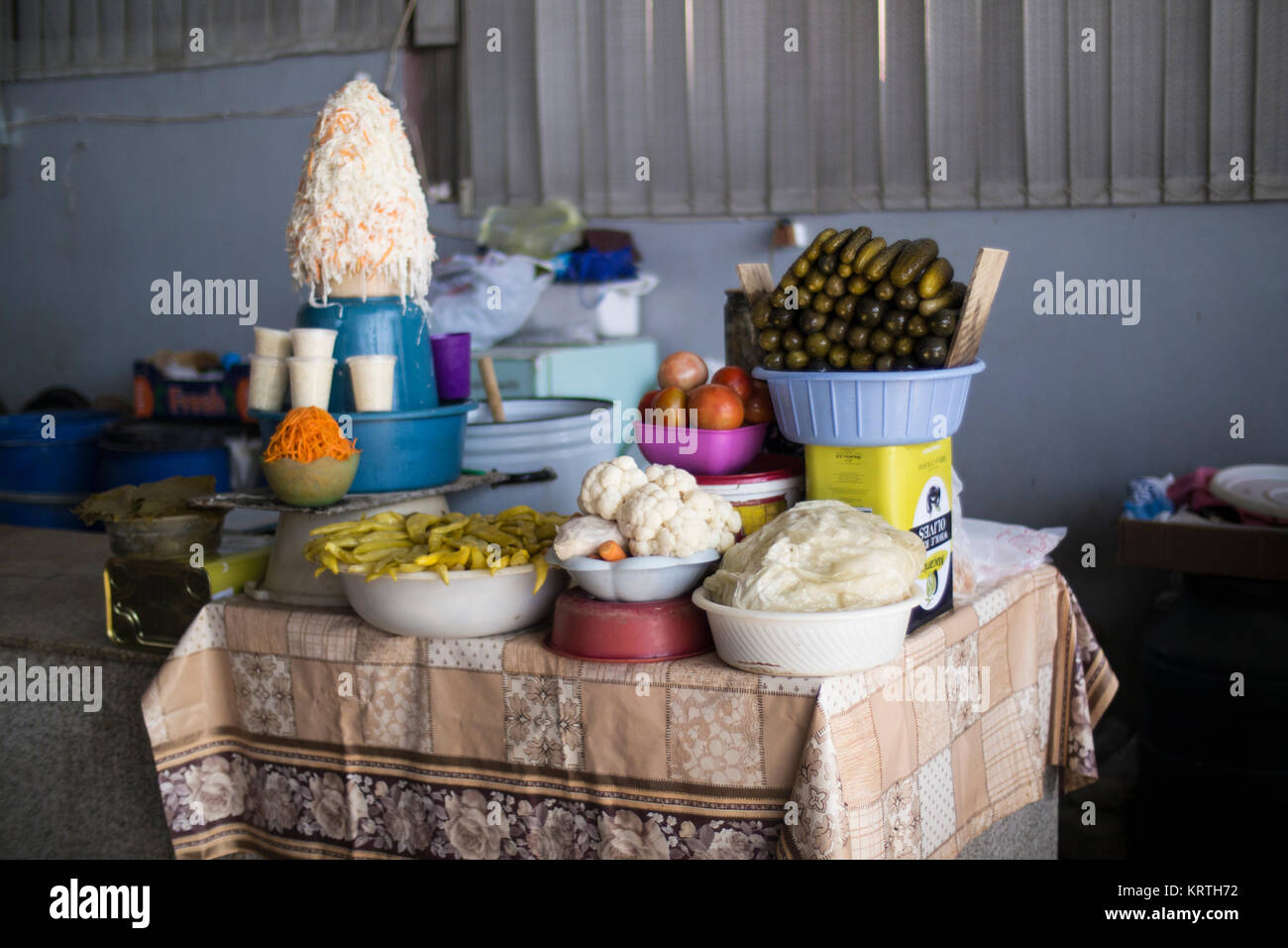 Traditional Armenian pickled vegetables , called tourshi, at a small ...