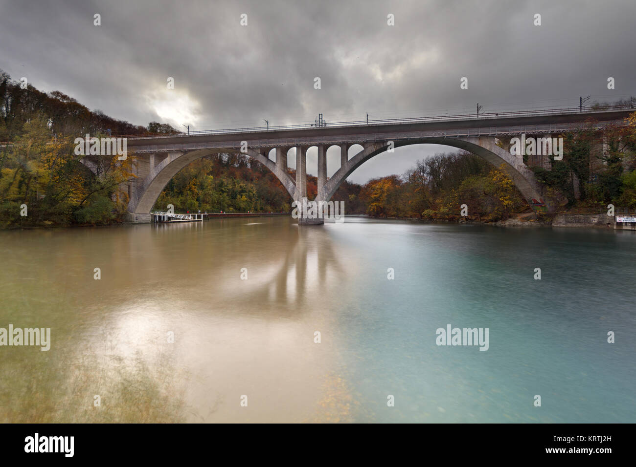 Pointe de la Jonction where rivers Rhône and Arve, with drastic ...