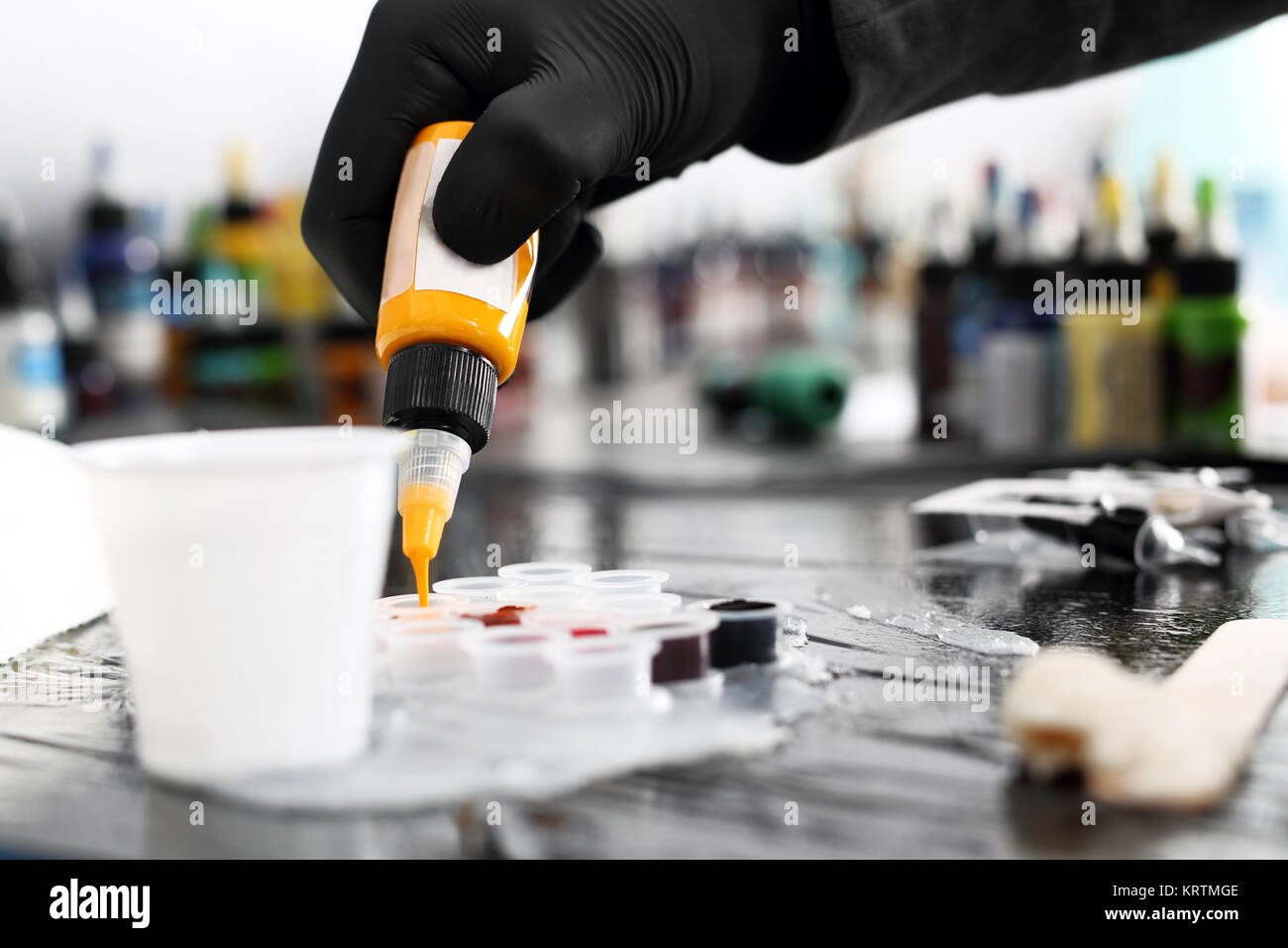 tattoo studio,ink preparation Stock Photo - Alamy