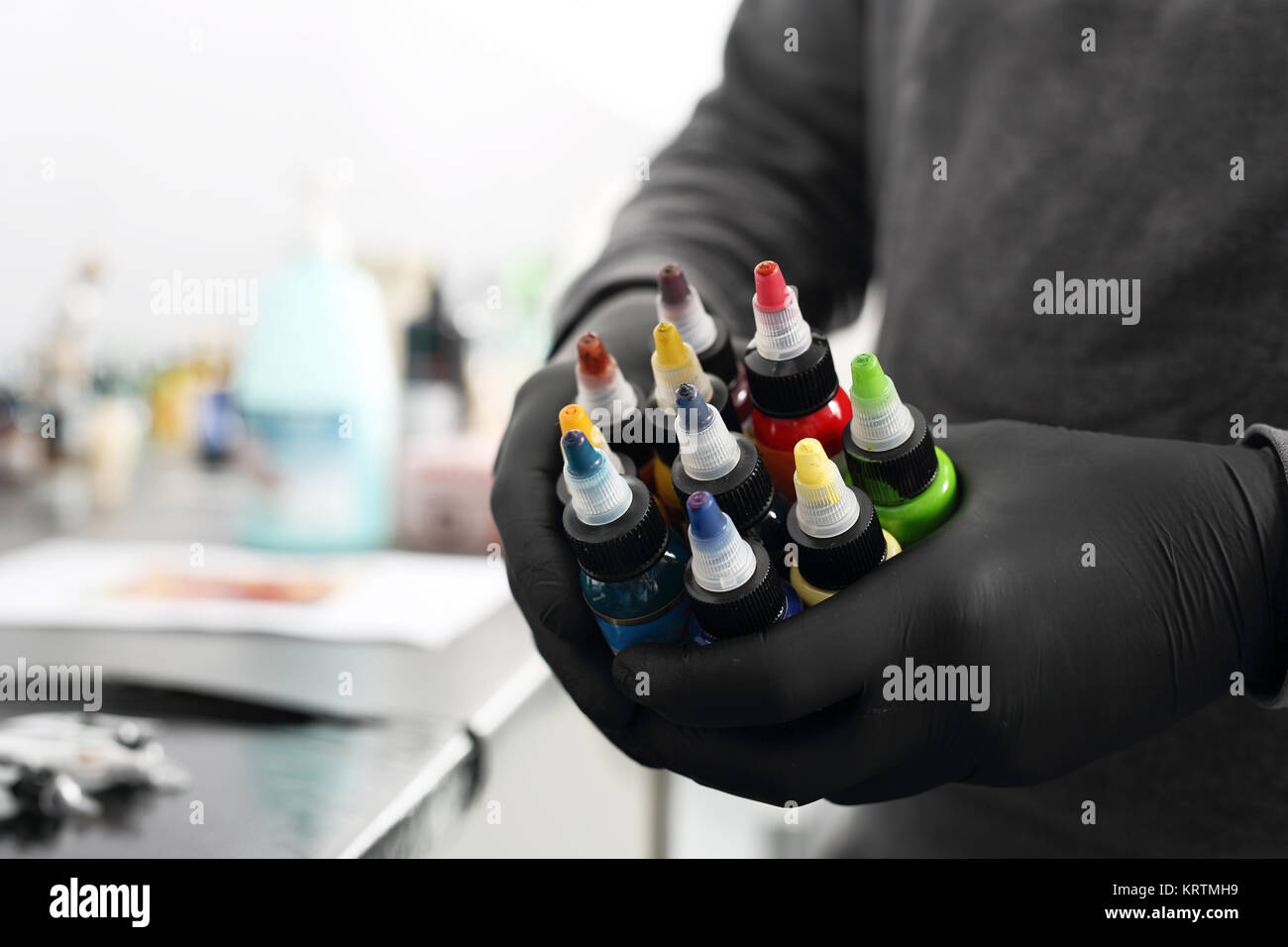 tattoo studio,ink preparation Stock Photo - Alamy
