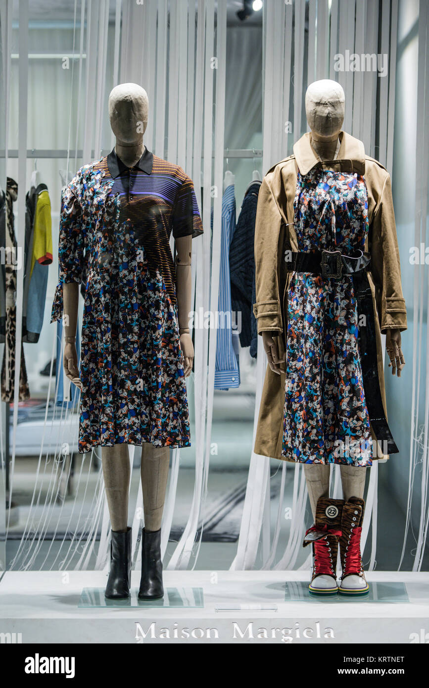 Milan, Italy - November 12, 2016: Luxury clothing in a showcase in ...