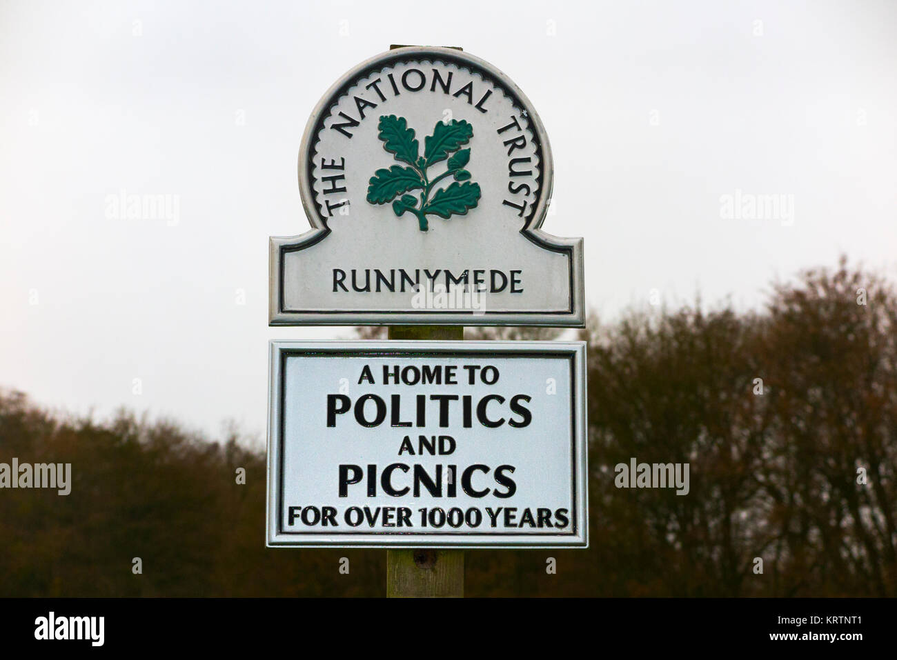 National Trust sign / signpost / post; Runnymede, Surrey. UK. Runnymede ...