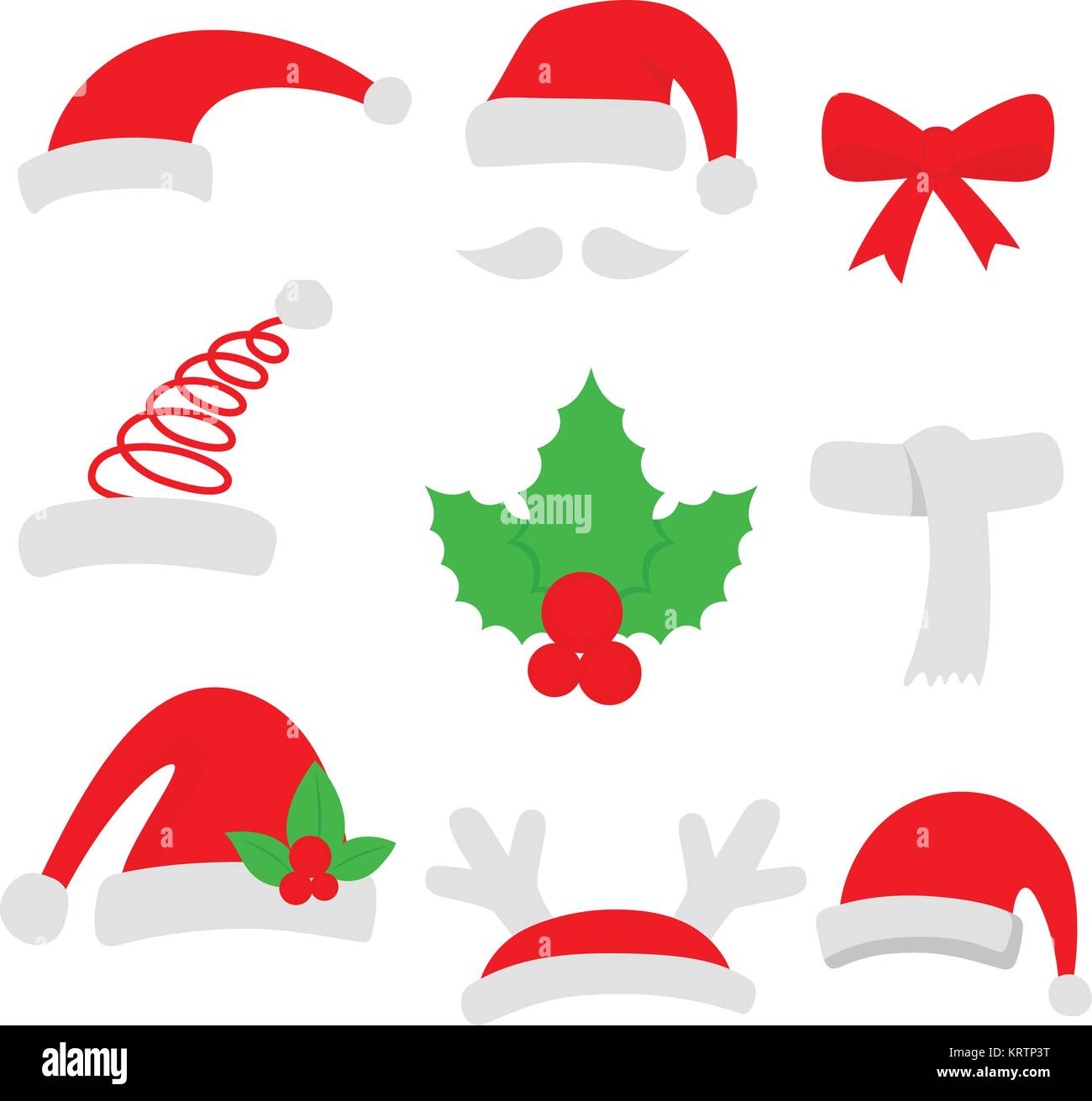 Three red santa hats and christmas stocking. Vector illustration Stock ...