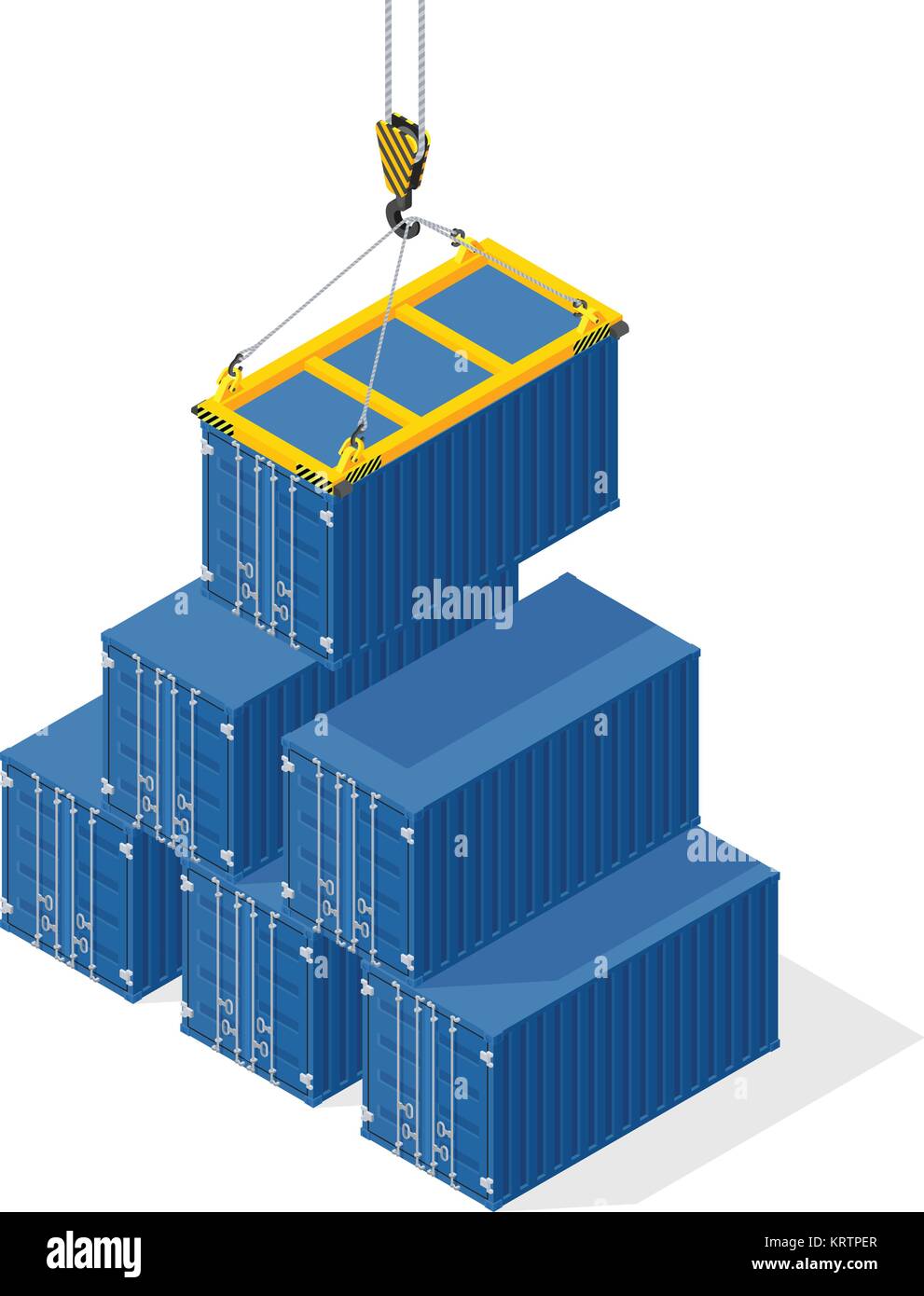 Pyramid of sea containers. The top container lowered the crane ...