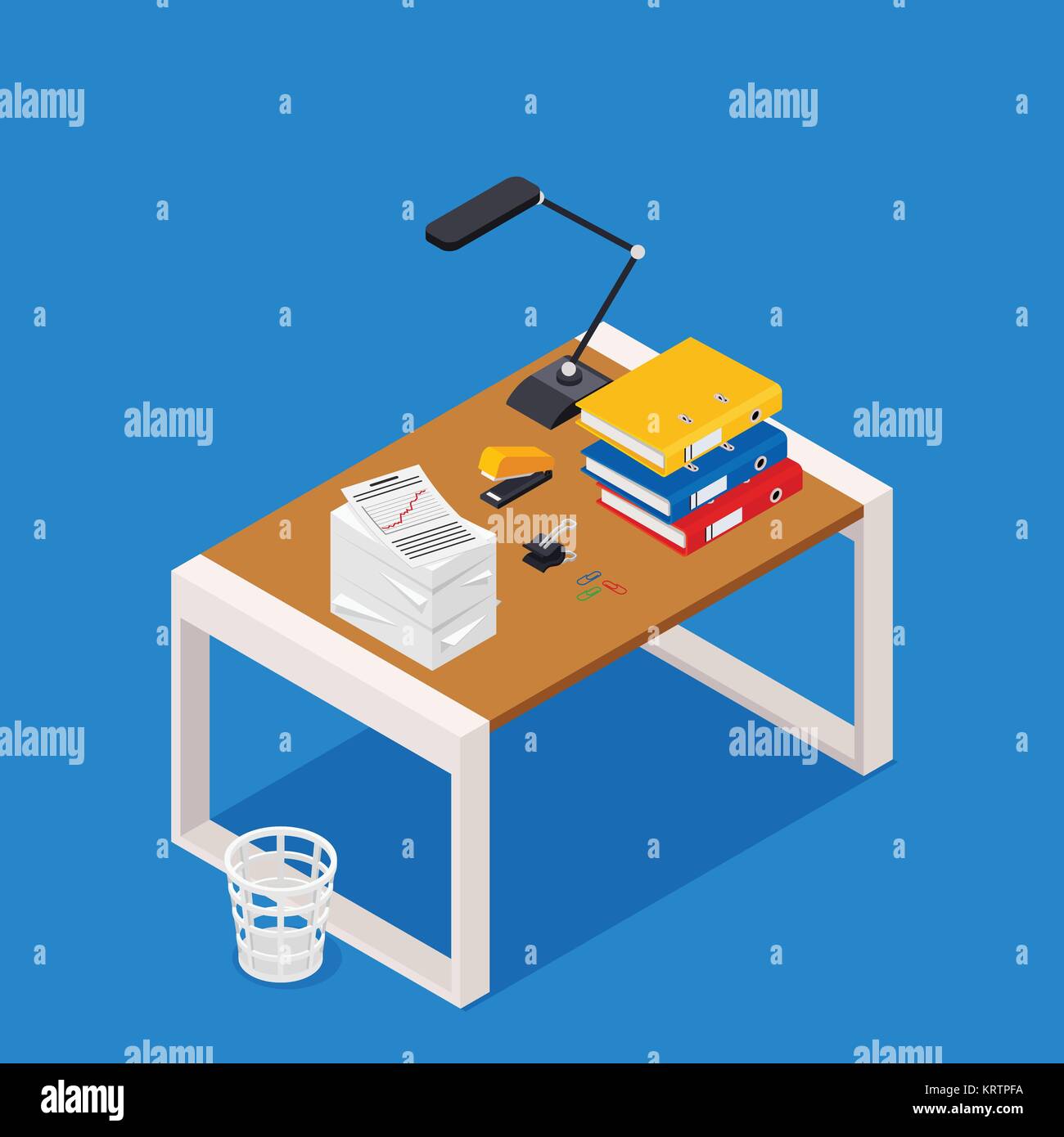 Busy cluttered office table. Hard work. Office interior with books ...