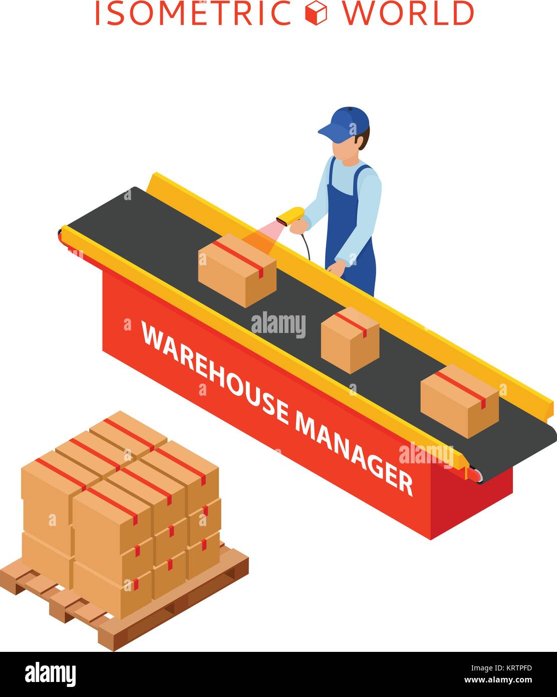 Warehouse manager or warehouse worker with bar code scanner checking ...