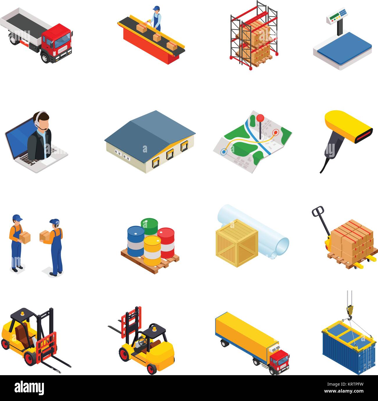 Global logistics isometric icons set of different transportation ...