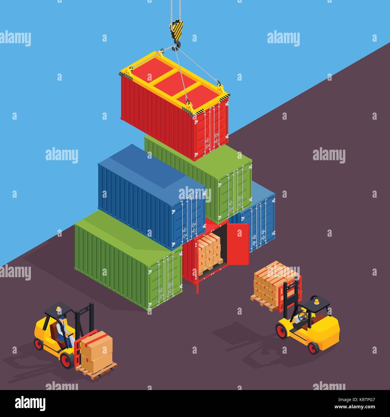 Dock crane unloading a container ship at Stock Vector Images - Alamy