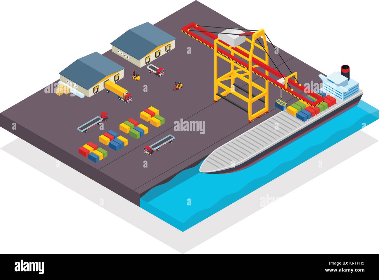Vector isometric cargo container ship and crane concept with loading ...