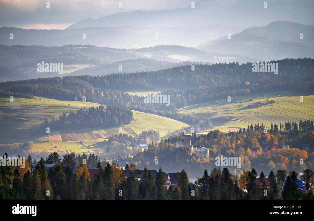 Poland autumn hills. Sunny October day in mountain village Stock Photo ...