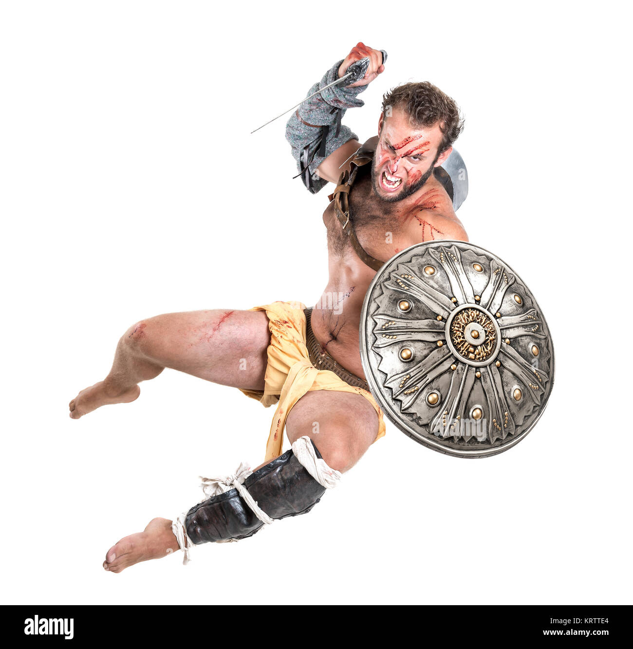 Gladiator fighting with barbarian on coliseum arena hi-res stock ...