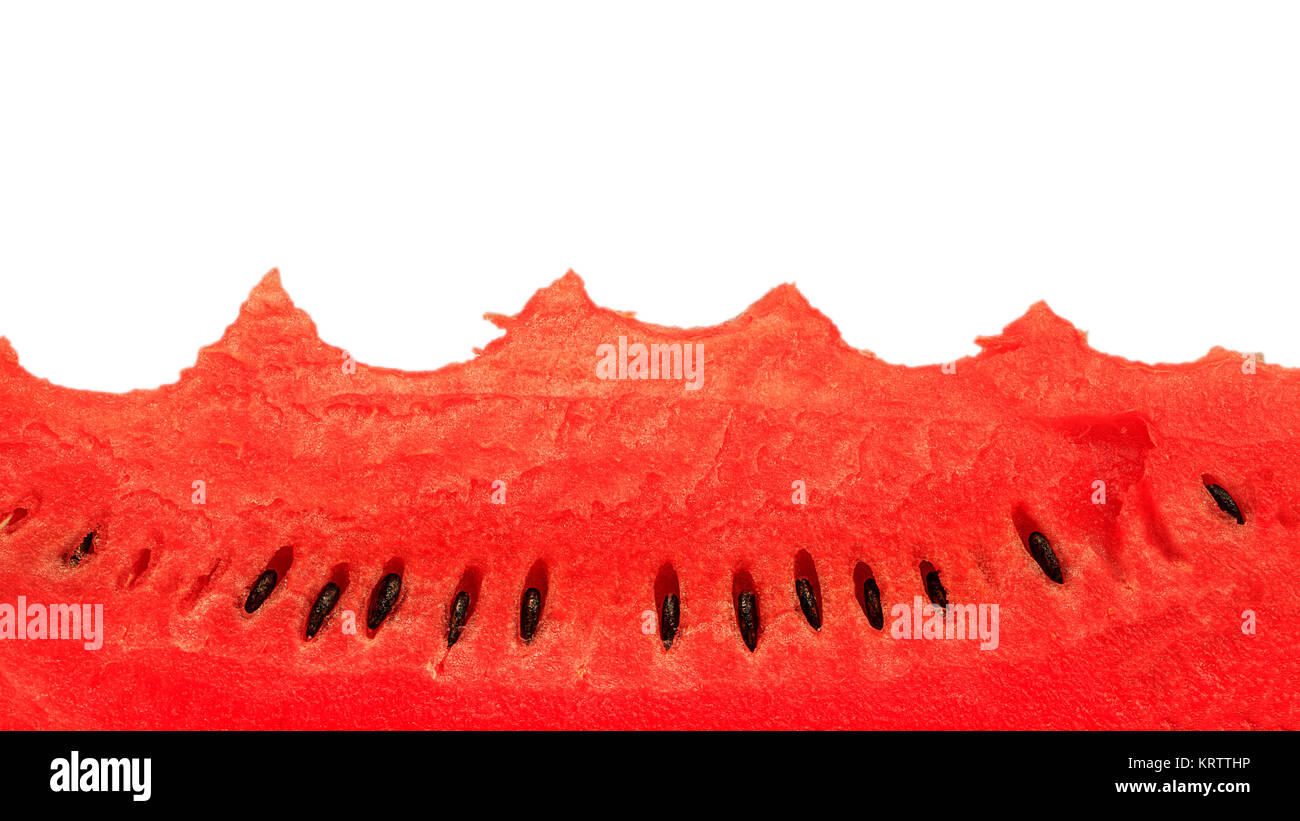 Sliced of watermelon with a bite taken out, isolated on white ...