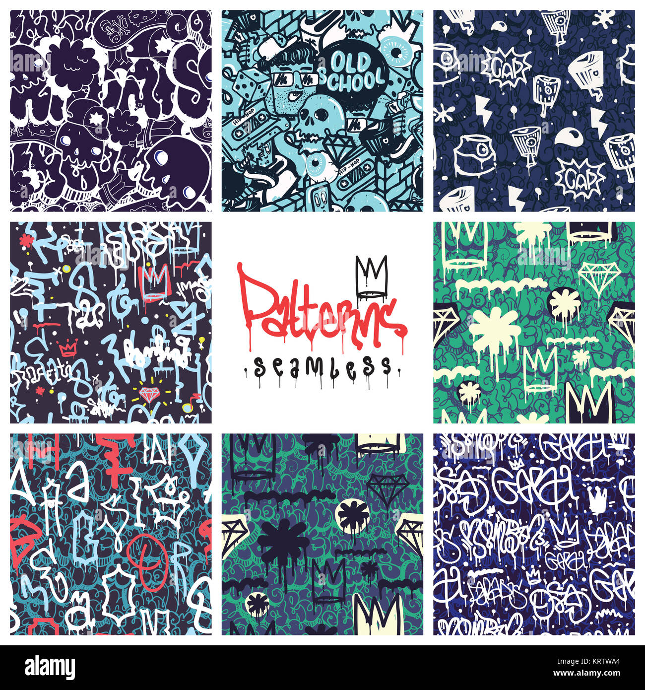 Graffiti seamless patterns set Stock Photo - Alamy