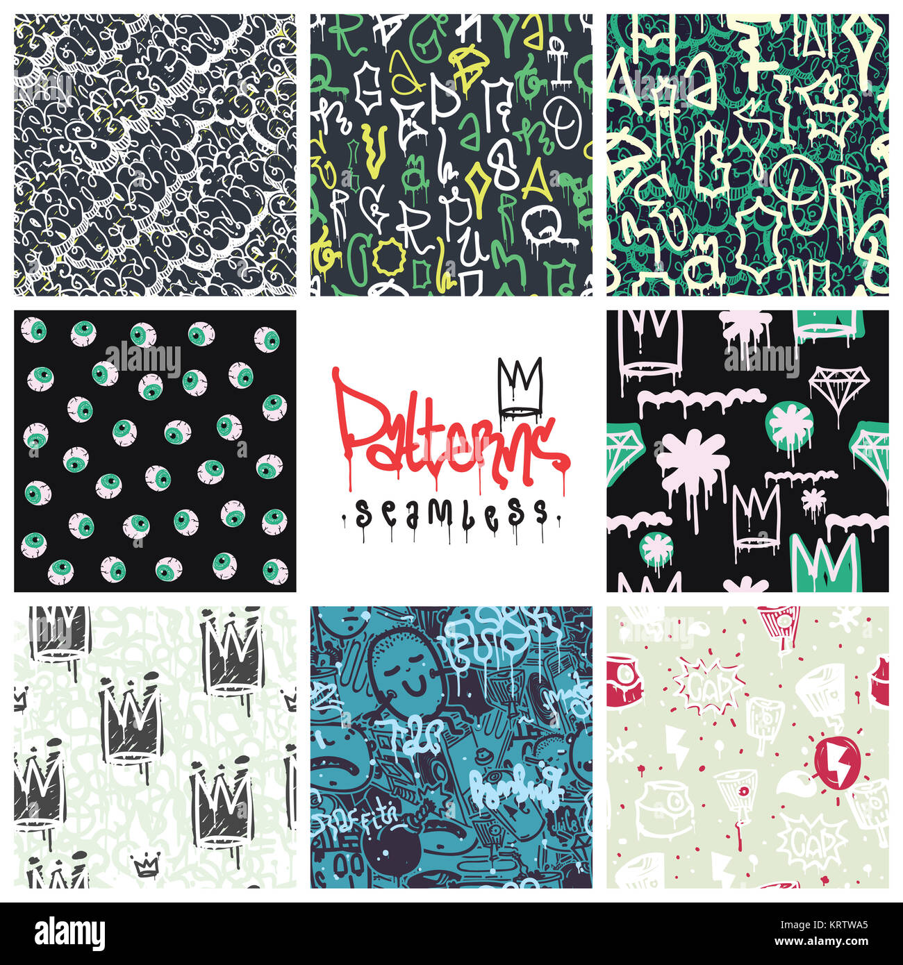 Graffiti seamless patterns set Stock Photo - Alamy