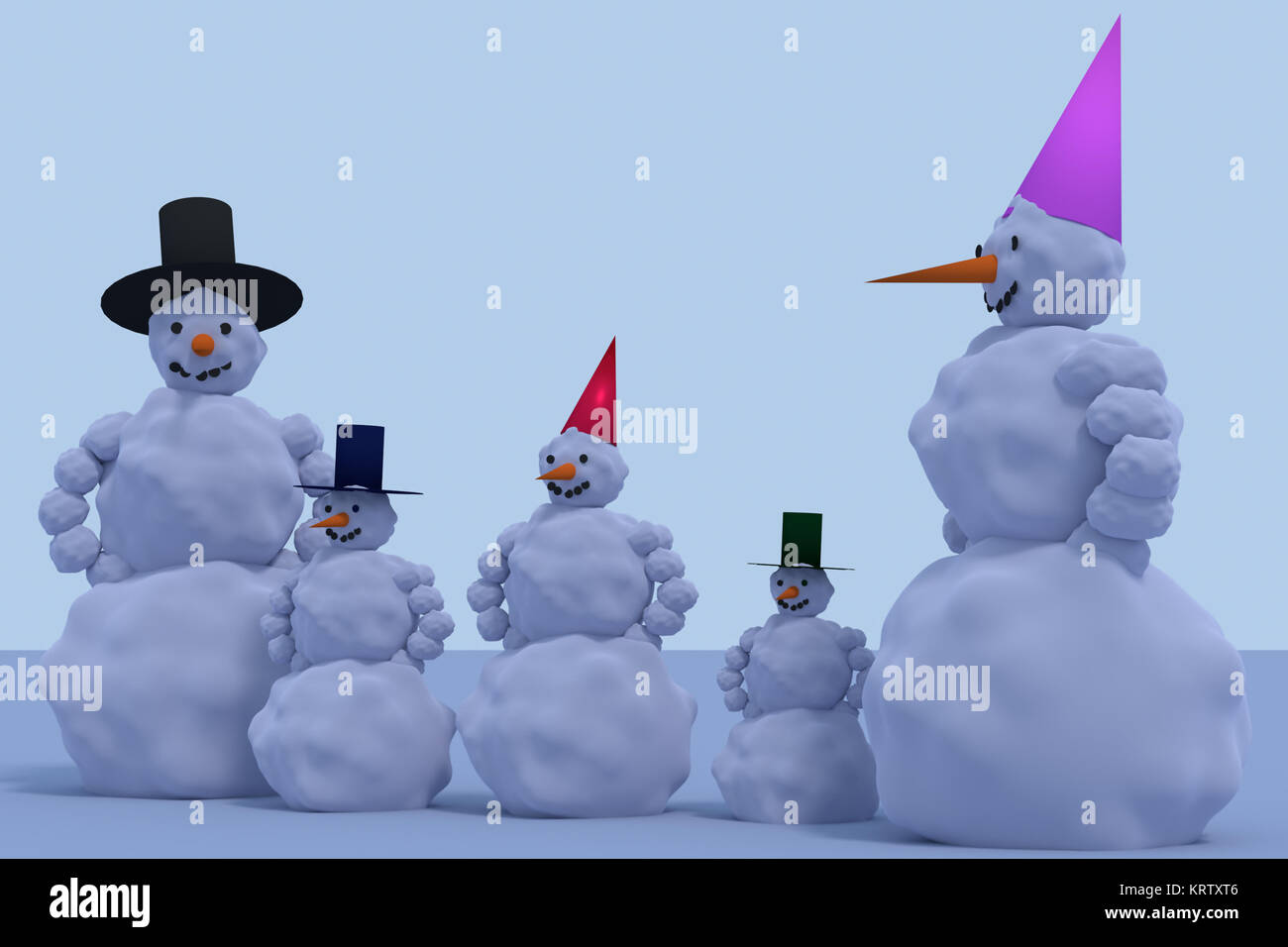 a happy snowman family with two sons and a daughter Stock Photo - Alamy