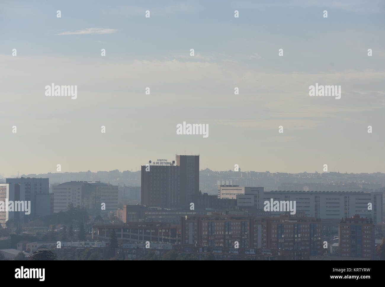 Madird, Spain. 20th Dec, 2017. '12 de Octubre' hospital is seen through ...