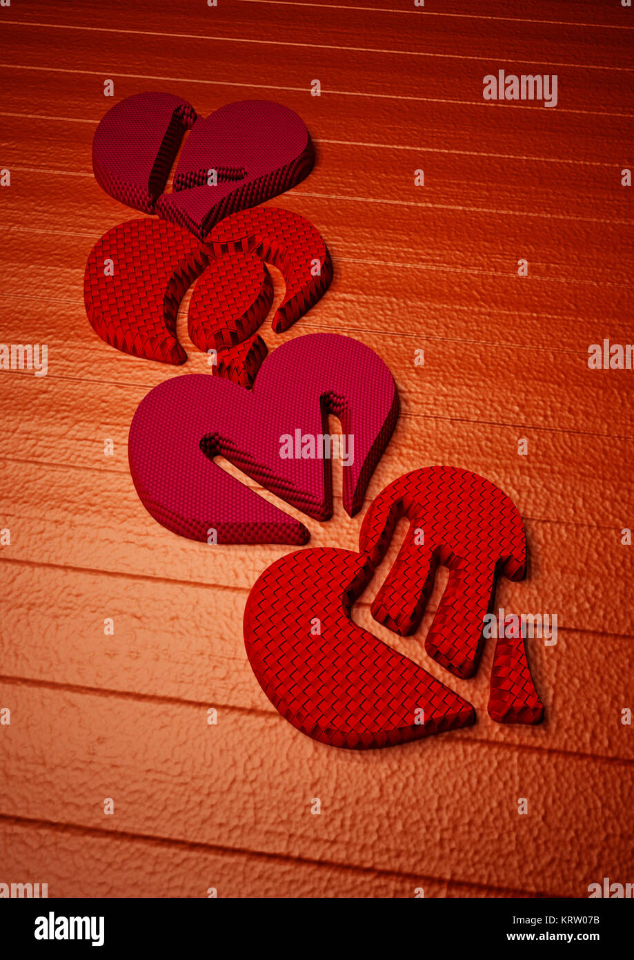 Inscription the Love made of hearts. Composition for a card Stock Photo ...