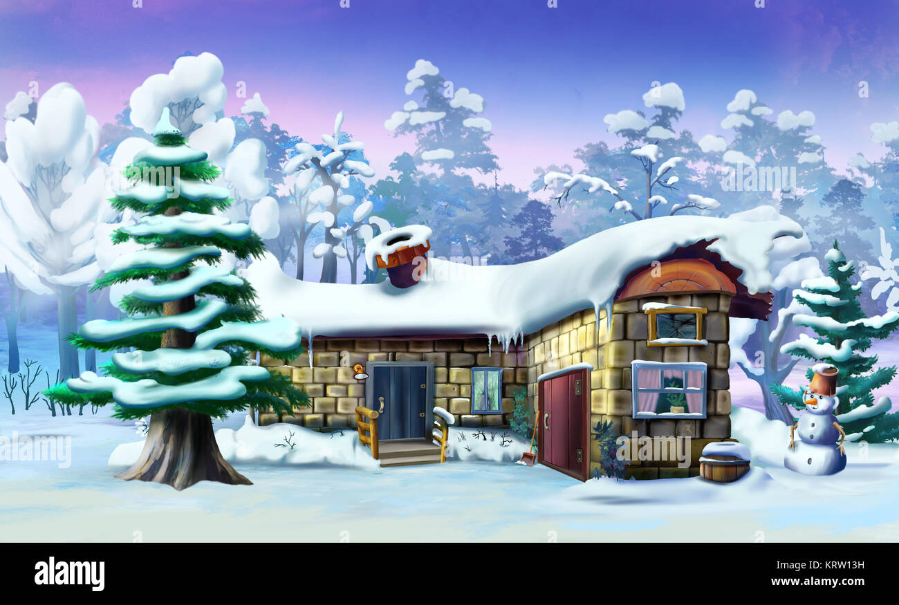 Big Spruce Near a Fabulous House in a Winter Forest Stock Photo - Alamy