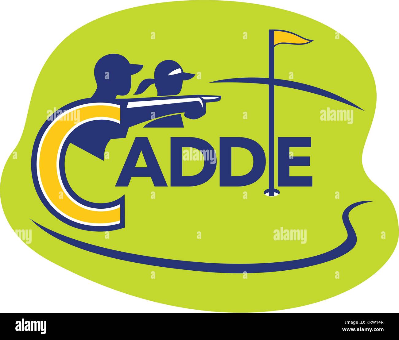 Icon style illustration of a caddie pointing with golfer set inside ...