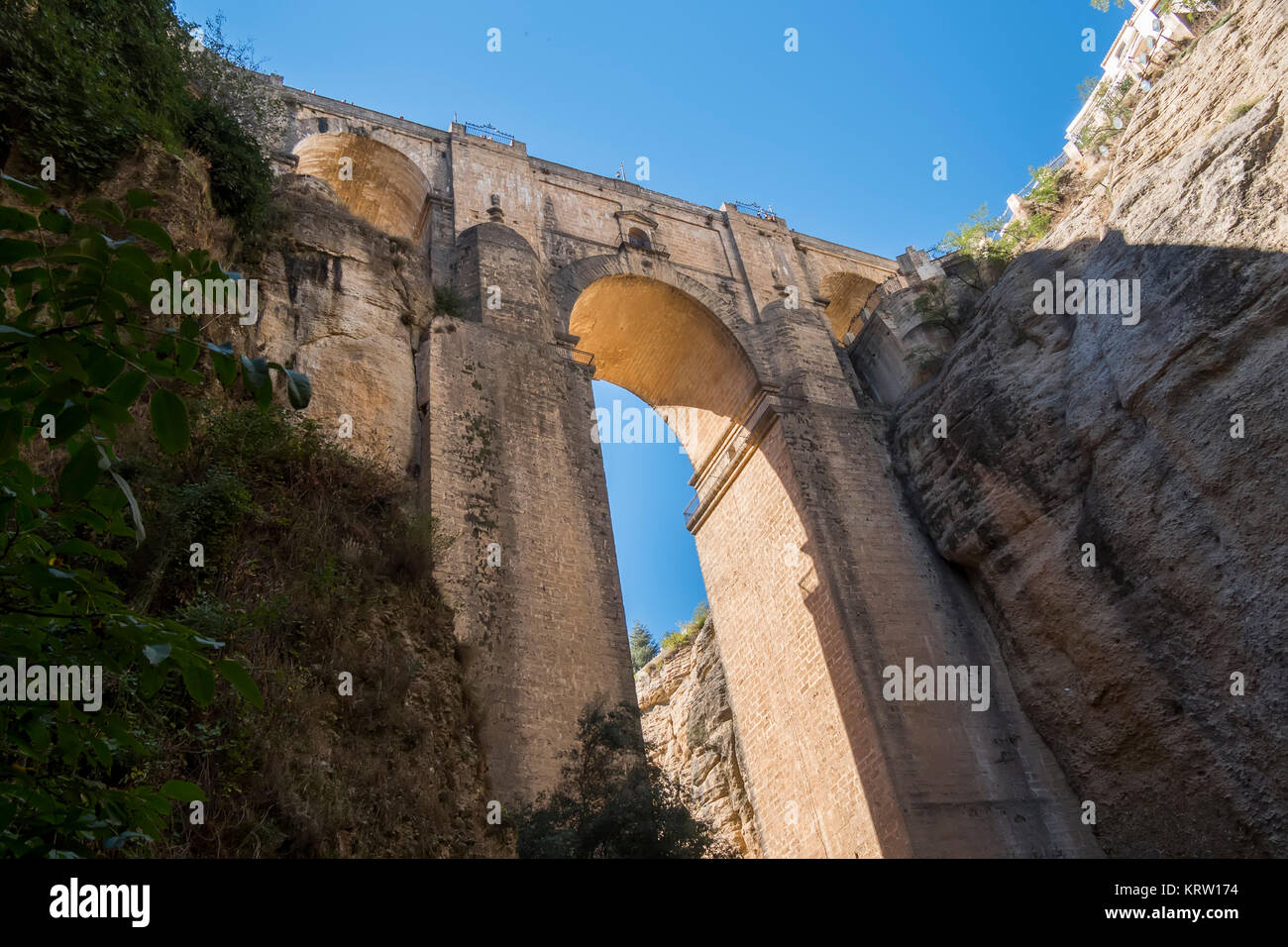 View from the new Bridge over Guadalevin River in Ronda, Malaga, Spain ...