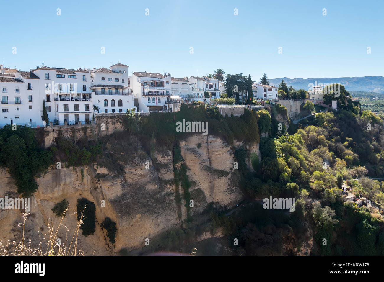 View from the new Bridge over Guadalevin River in Ronda, Malaga, Spain ...