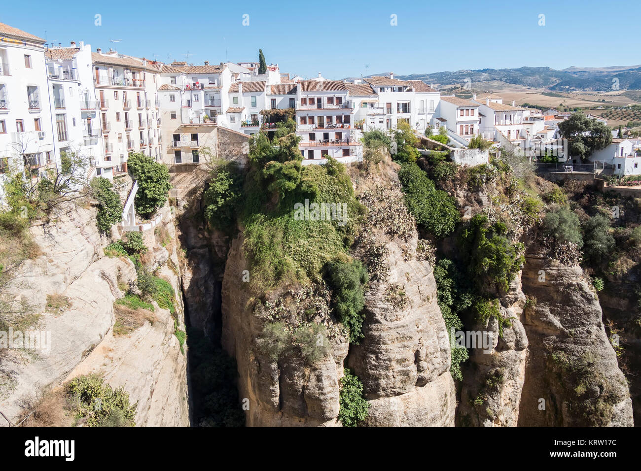 View from the new Bridge over Guadalevin River in Ronda, Malaga, Spain ...