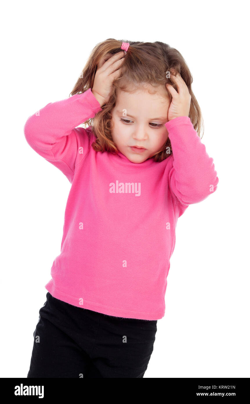 Worried little girl in pink Stock Photo - Alamy