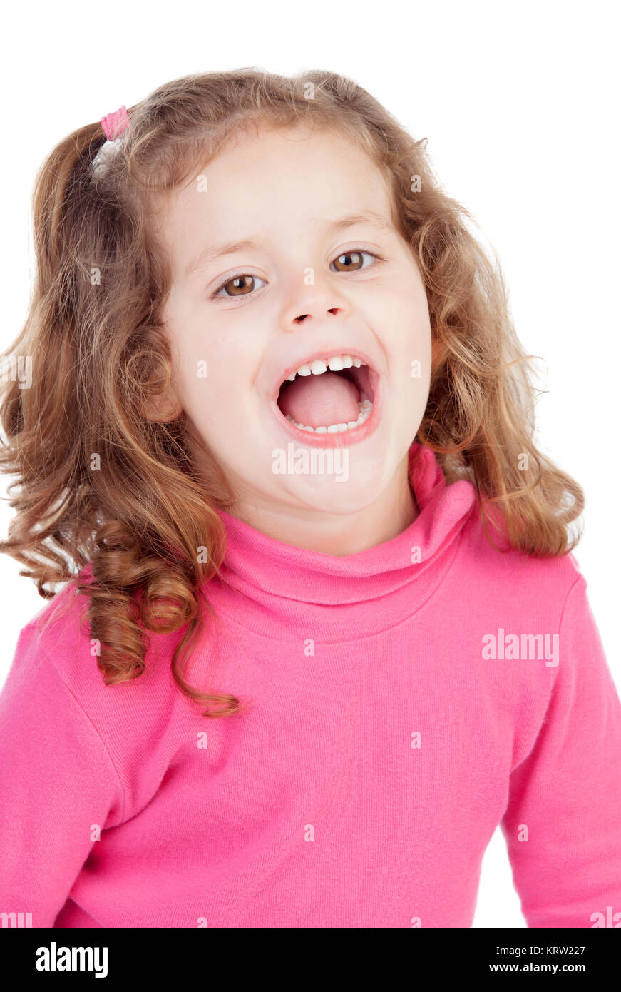 Little girl in pink laughing out loud Stock Photo - Alamy