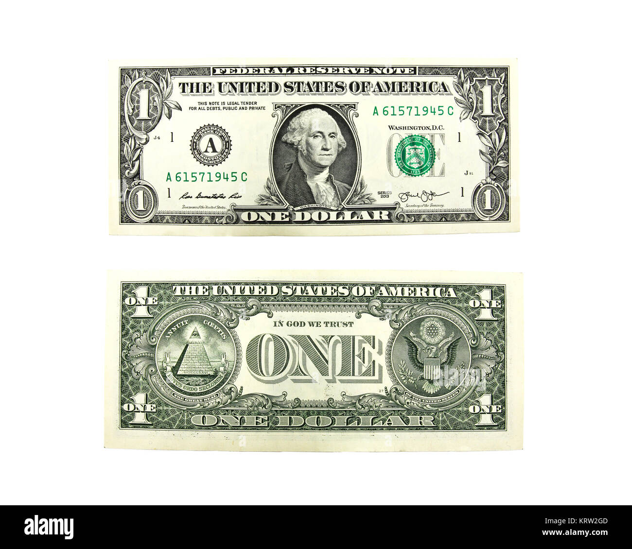 Close up of one dollar isolate on white background Stock Photo - Alamy