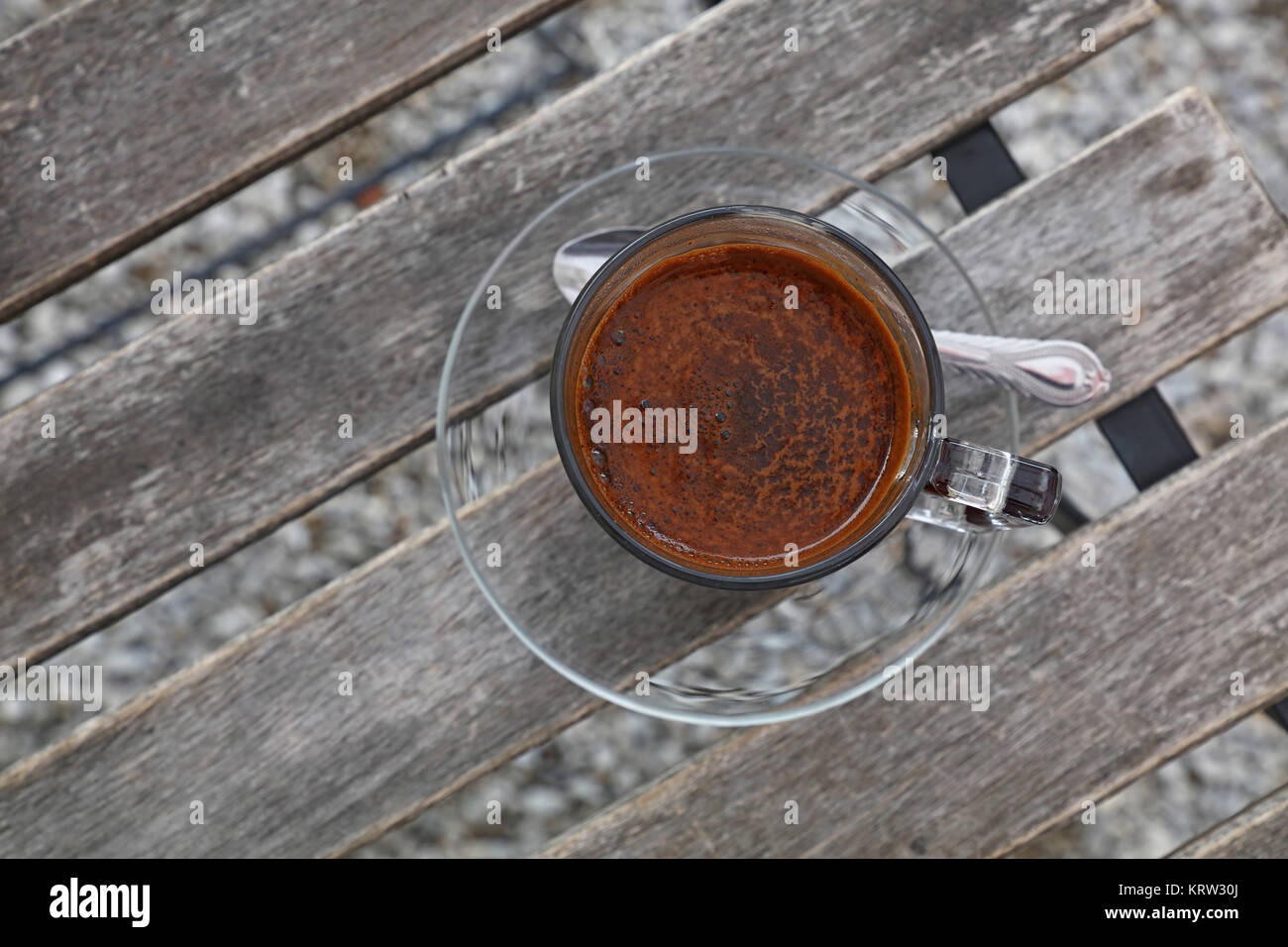 Turkish coffee in glass cup close up top view Stock Photo - Alamy