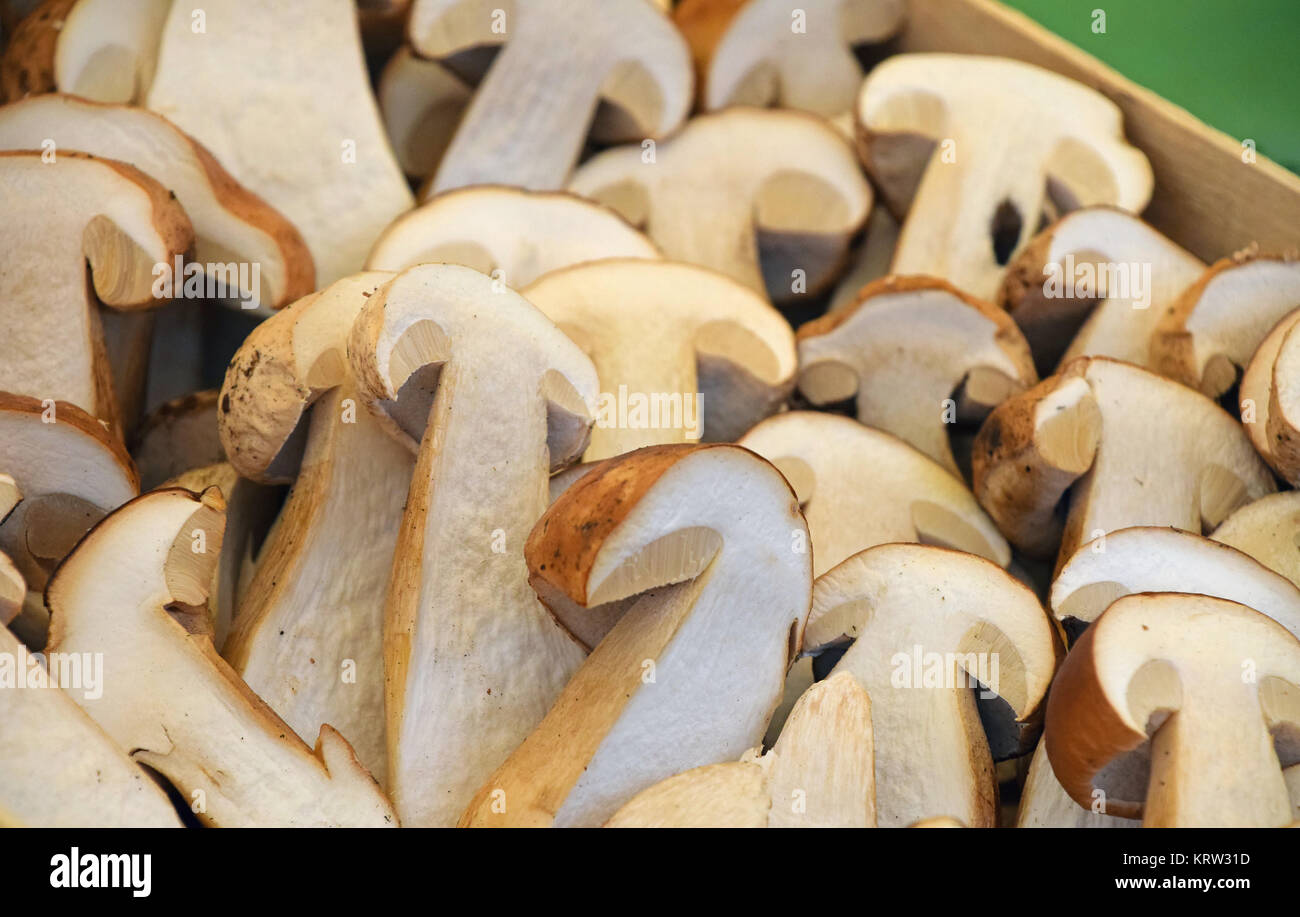 Fresh ceps porcini mushrooms halves close up Stock Photo - Alamy