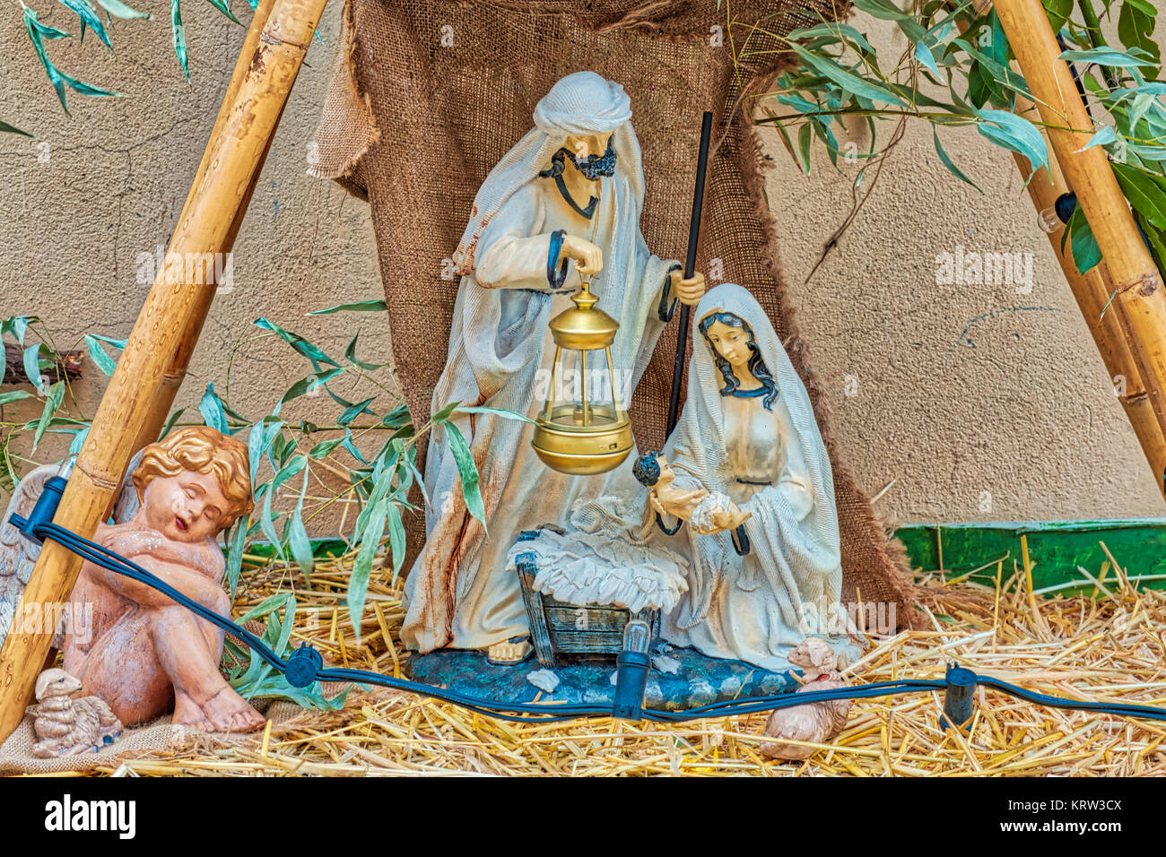 Christmas Nativity scene with The Holy Child, The Blessed Virgin Mary ...