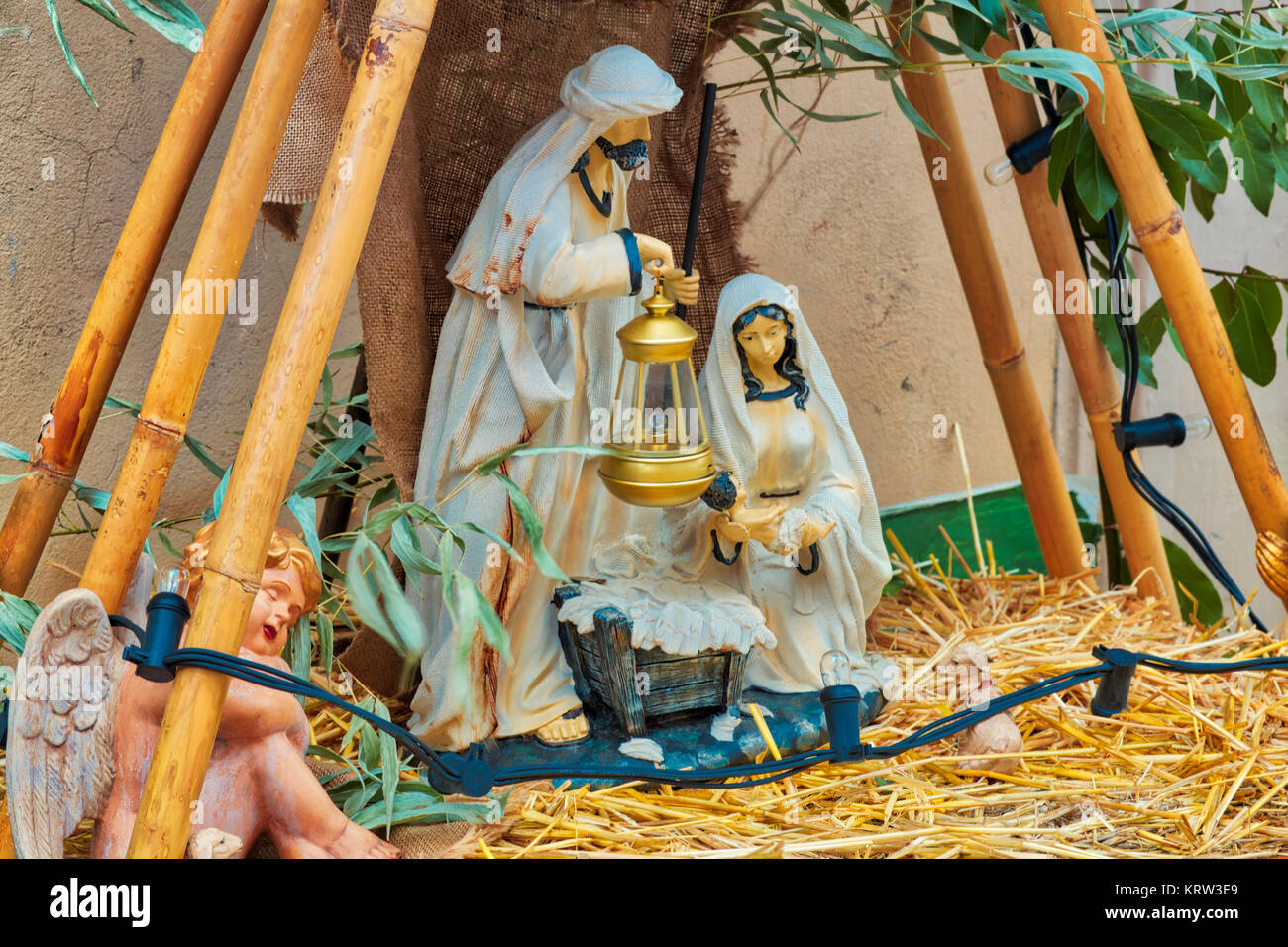 Christmas Nativity scene with The Holy Child, The Blessed Virgin Mary ...