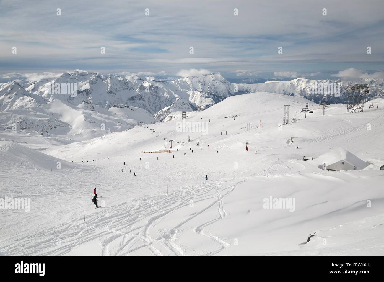 Skiing slopes, majestic Alpine landscape Stock Photo - Alamy