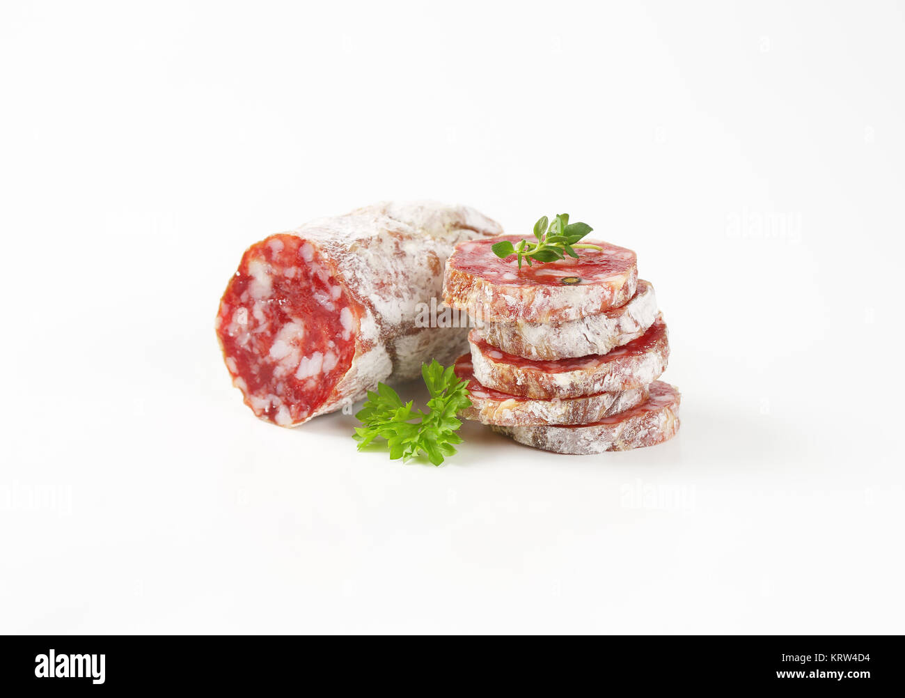 Dry cured sausage slices Stock Photo - Alamy