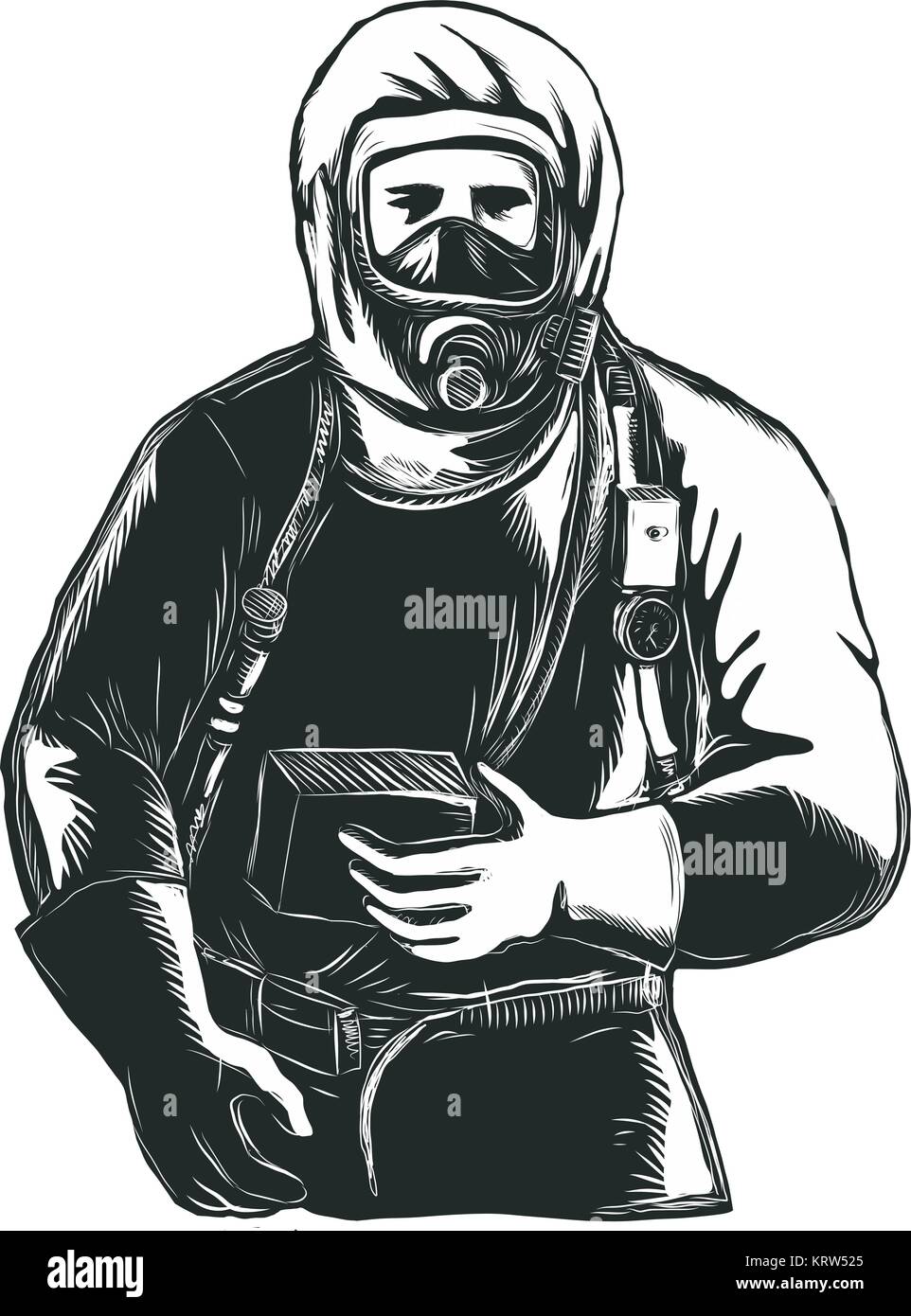 Scratchboard style illustration of an EMT,Emergency Medical Technician ...